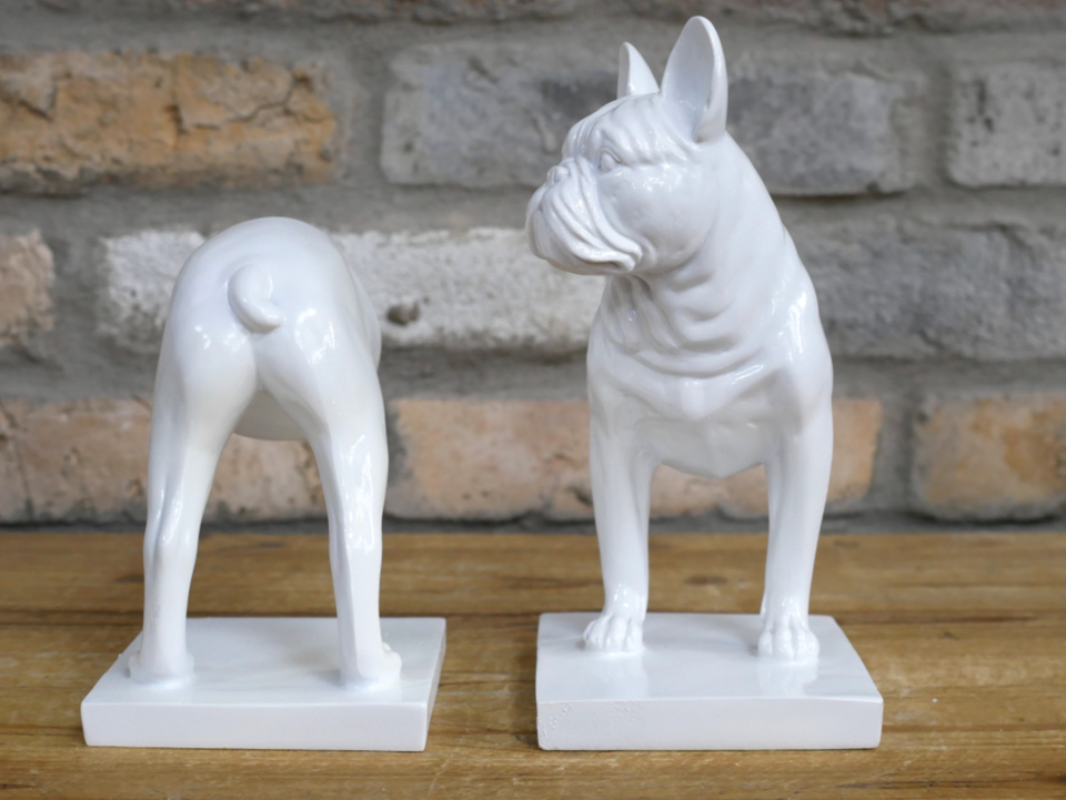 Quirky White Resin French Bulldog Frenchie Bookends Decorative Ornament ...