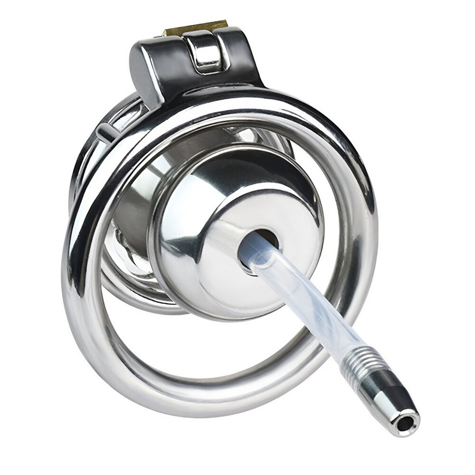 Inverted Plugged Male Chastity Device Stainless Steel Cage with Tube ...