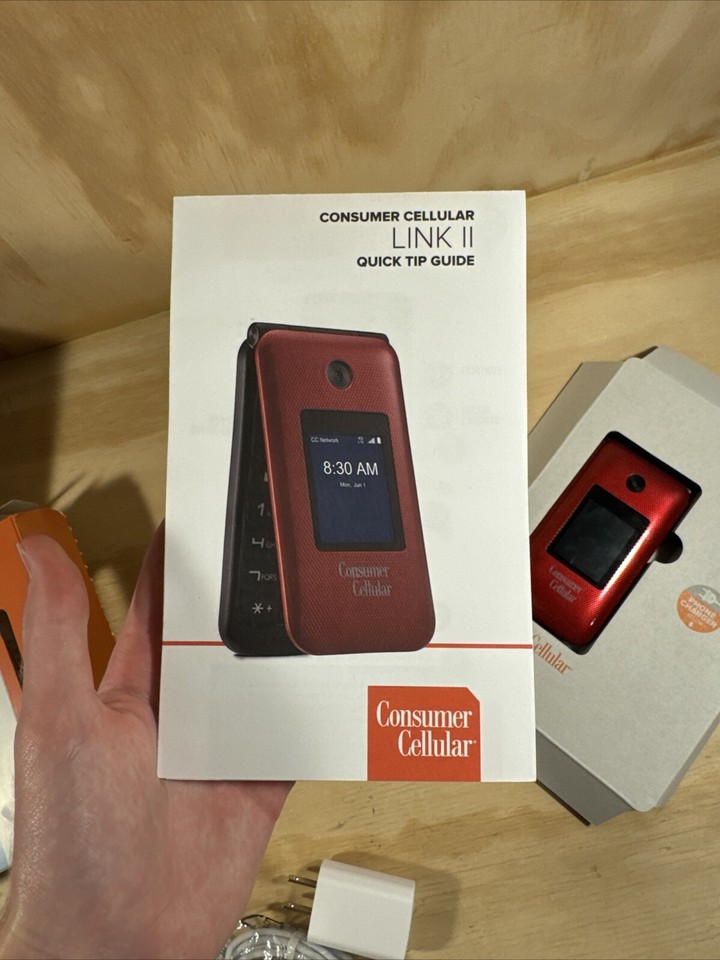 CONSUMER CELLULAR LINK II 8GB RED FLIP CELL PHONE TURNS ON BAD BATTERY ...
