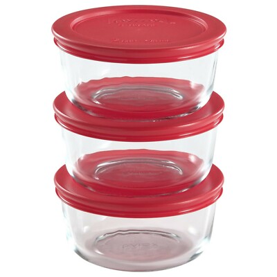 Pyrex Simply Store 7200 Glass 2-Cup Bowl & 7200-PC Red Plastic Lid (3 ...