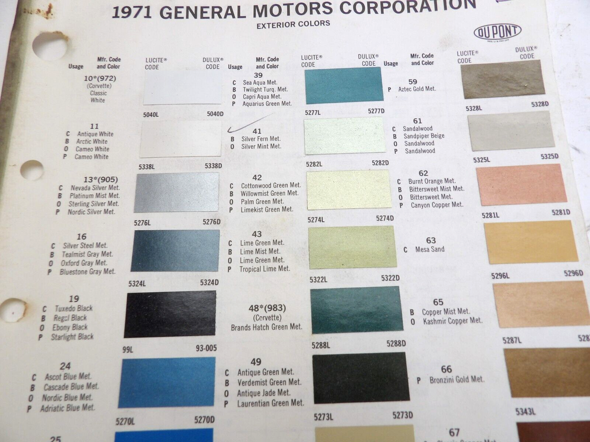 Color Charts General Motors Vehicles