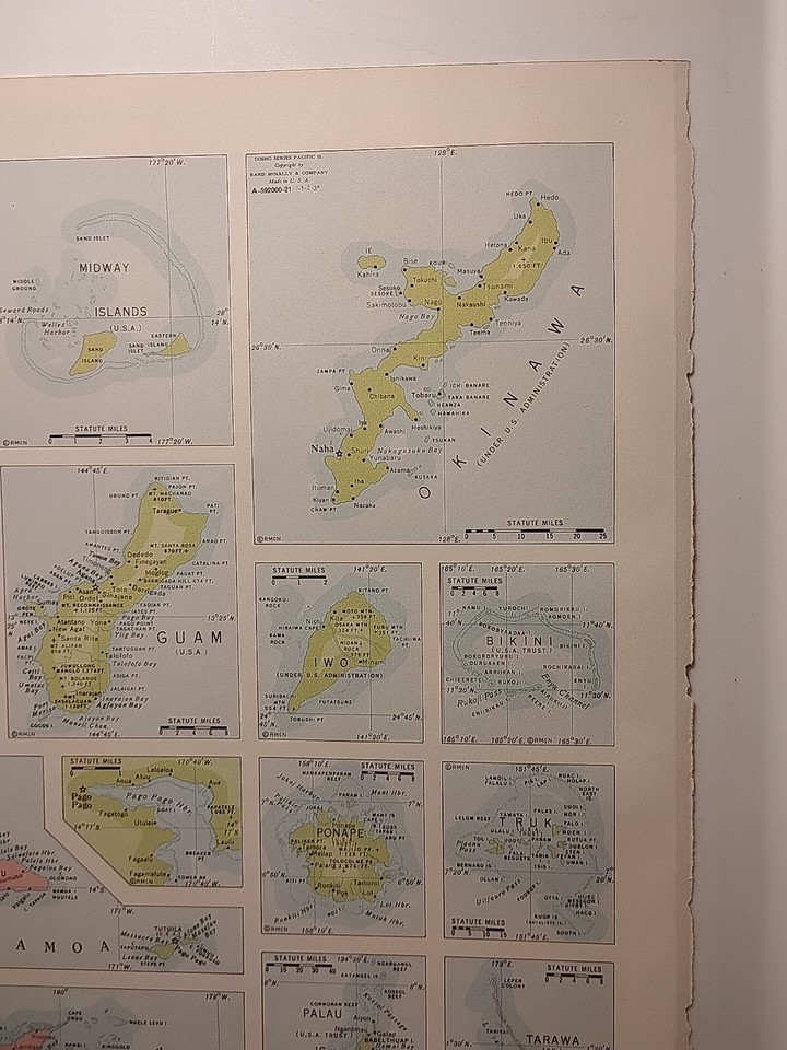 Vintage PACIFIC ISLANDS Atlas Map 1965 MSM Rand McNally Cosmopolitan ...