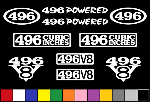 496 V8 POWERED 10 DECAL SET ENGINE STICKER EMBLEM FENDER BADGE STROKER ...