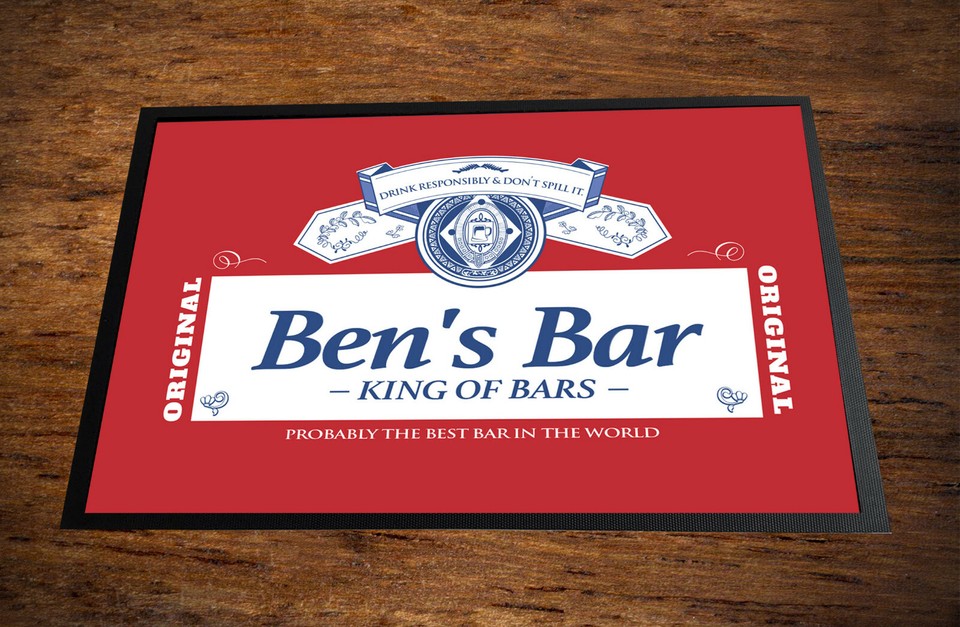 Personalised Bar Door mat - Home Bar Red Beer label bar door mat 60 x ...