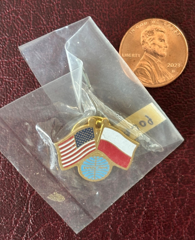 VINTAGE PAN AM AMERICAN PIN AIRWAYS AIRLINES RARE DOUBLE USA POLAND ...