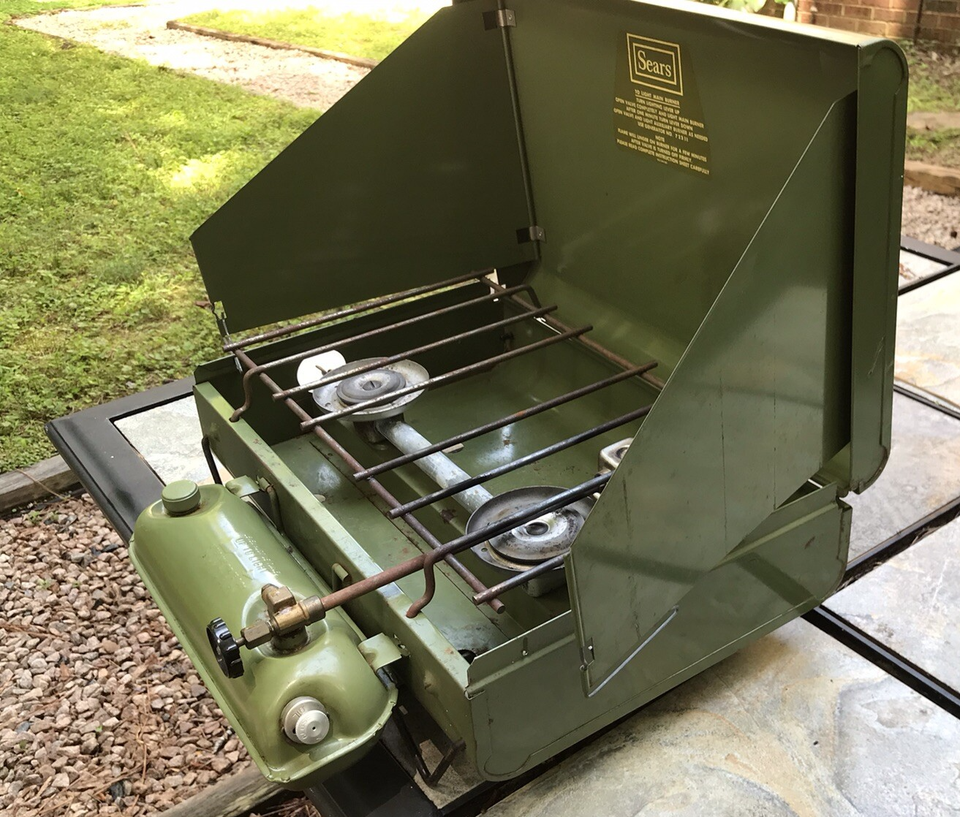 Vintage Sears Roebuck 2 Burner Camp Stove Model 476 72244 Green Camping ...
