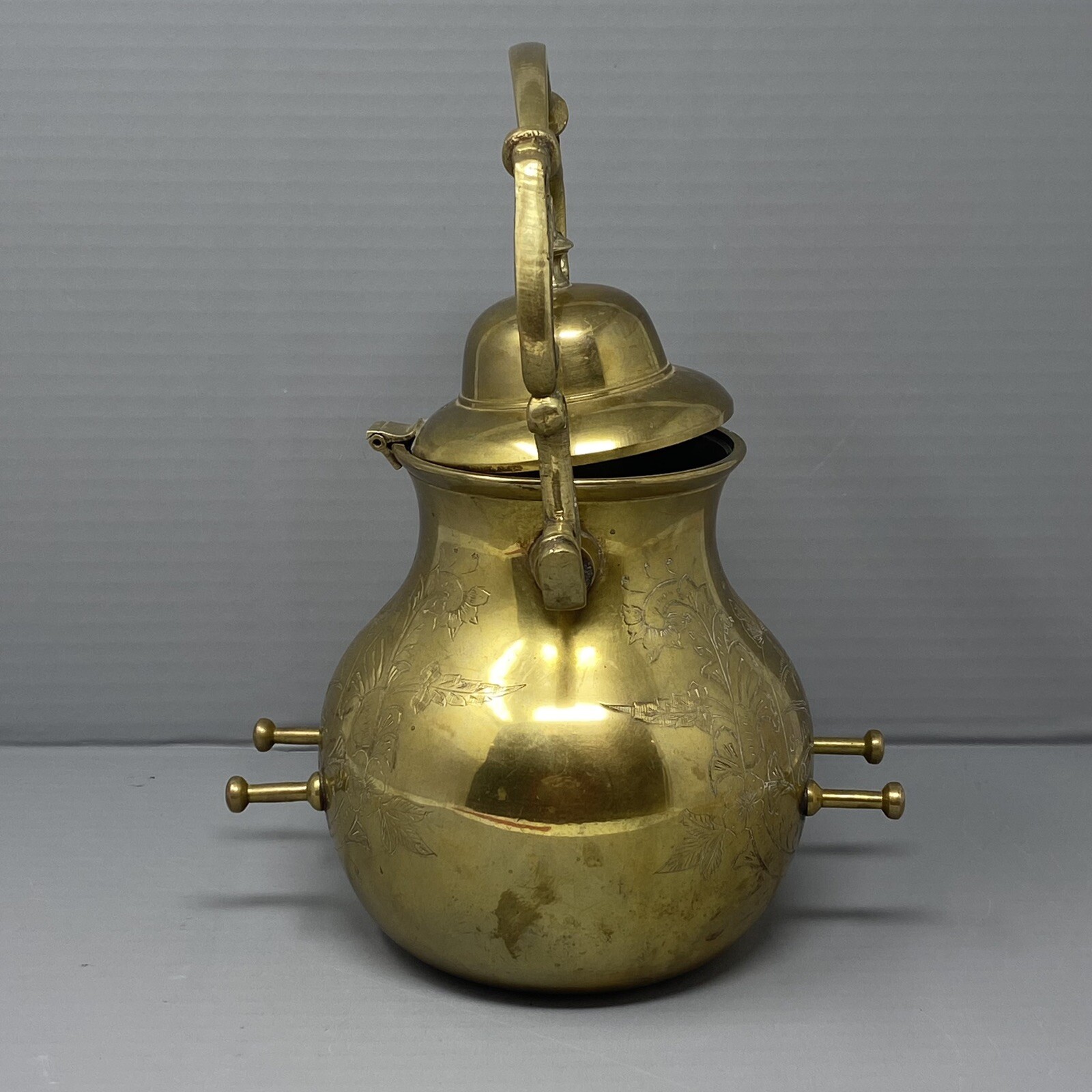 Solid Brass Teapot Engraved Saudi Arabia Etched Design Large Handle ...
