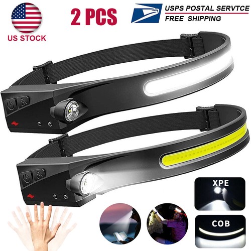 2PCS COB LED Headlamp Headlight Torch Work Light Bar Head Band Lamp USB ...