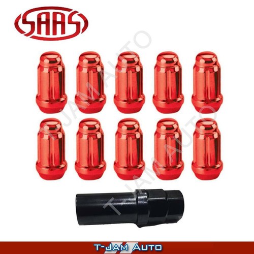 SAAS Small Diameter 10 x 12mm x 1.25mm Red Mag Wheel Lock Nuts inc Key ...