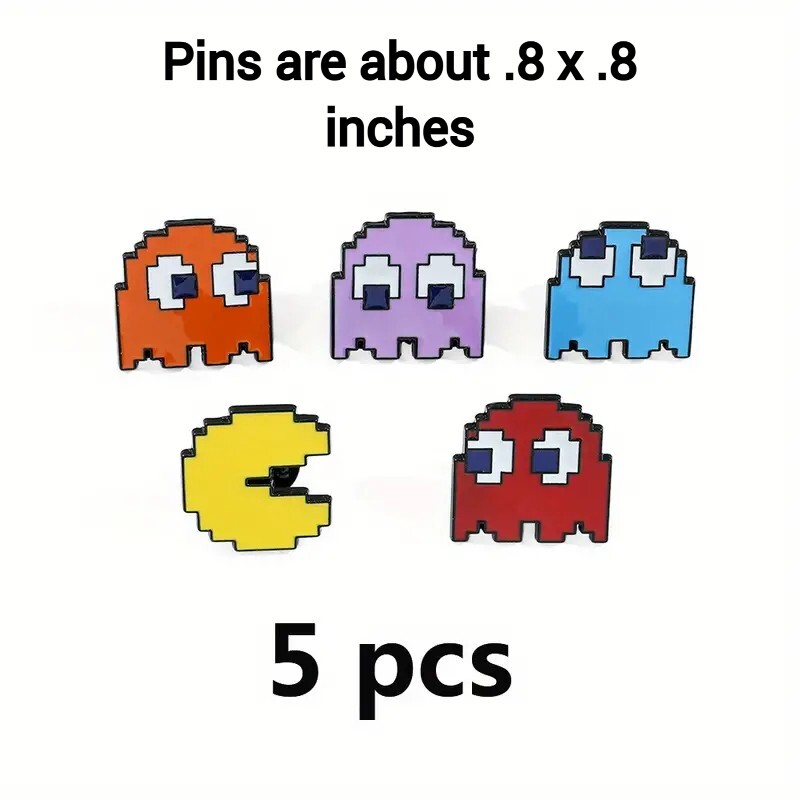 PAC-MAN PIN SET (5pcs) Fun Classic Retro Video Game Enamel Lapel Brooch ...