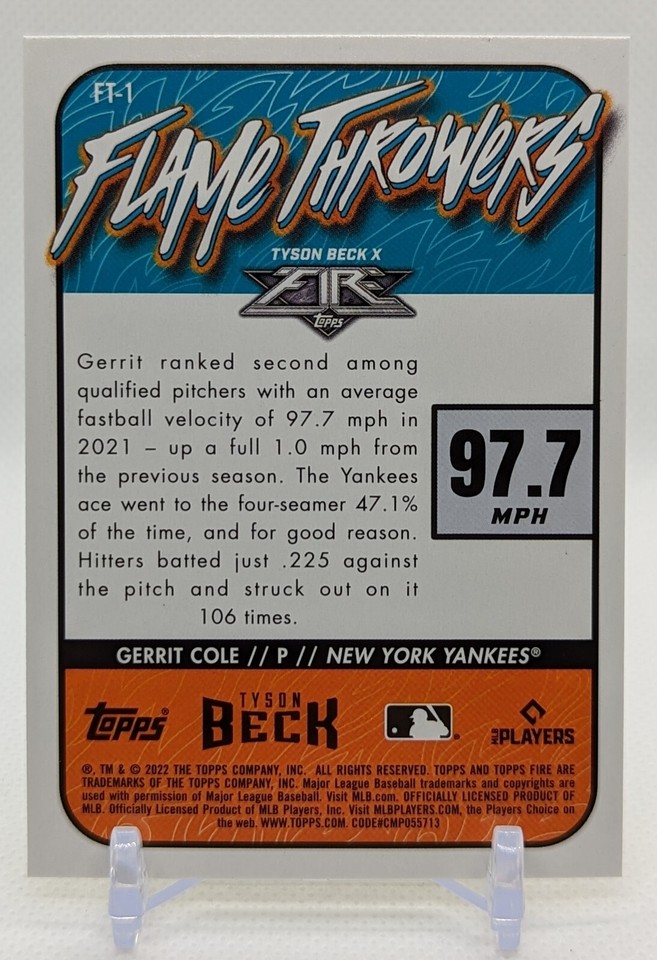 ⚾2022 Topps Fire Flame Throwers Gold Minted Gerrit Cole FT-1 New York ...