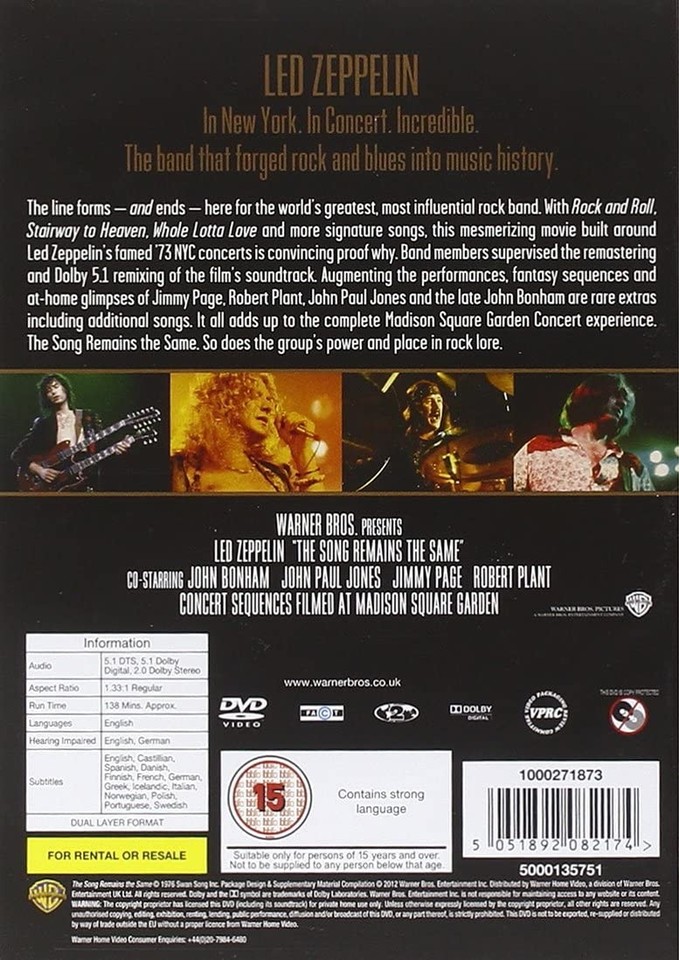 Led Zeppelin: The Song Remains the Same Special Edition (DVD) Colin ...