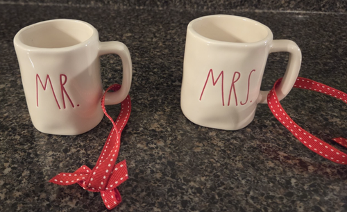 Rae Dunn Christmas Ornaments: Mr & Mrs, Ivory W/ Large Red Writing ...
