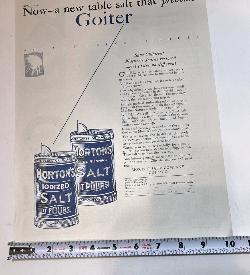 Print Ad Morton Salt Prevents Goiter 1925 Save Children! Natures Iodine ...