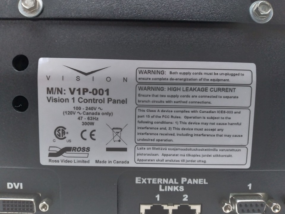 Ross Vision 1 Video Mixer V1P-001 Vision Control Panel Production Video ...