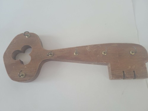 Vintage Wooden Key Holder Wall Key Shaped Sign Large Rustic Hand Carved ...