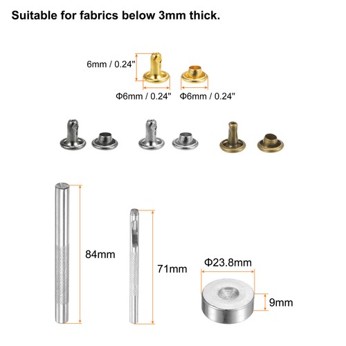 400 Sets Leather Rivets 6 x 6mm Metal with 3 Setter Tools 4 Colors | eBay