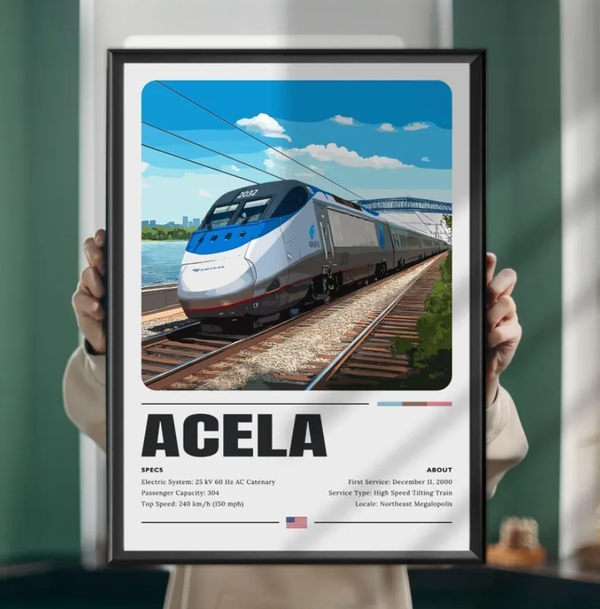 Acela Express Poster, Print, Wall Art, Bullet Train, Locomotive ...