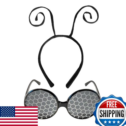 Black Velvet Bug Antenna Headband & Silver Glasses Costume Kit - Kids ...