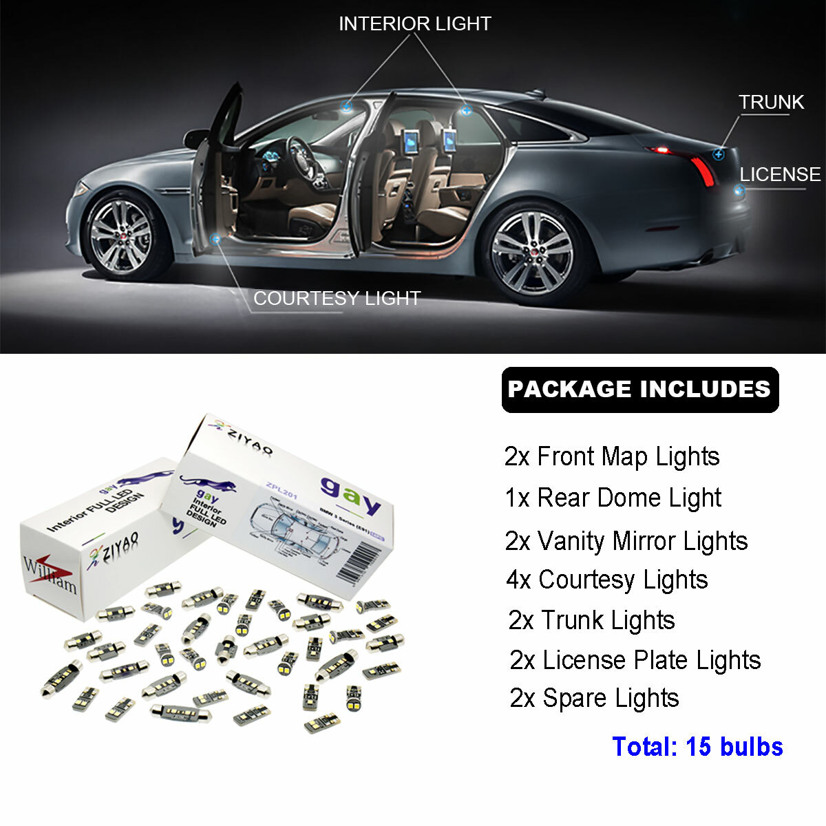 15 Bulbs Deluxe Bright White Interior LED Light Kit For Toyota 4Runner ...