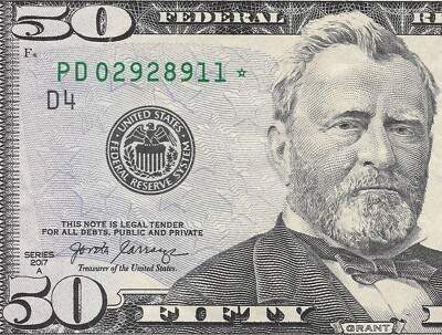 Series 2017A US Fifty Dollar Bill Star Note $50 Cleveland FRB- PD ...