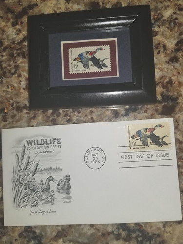 FRAMED, MATTED UNUSED 1968 US STAMP FOR DUCKS, WATERFOWL CONSERVATION ...