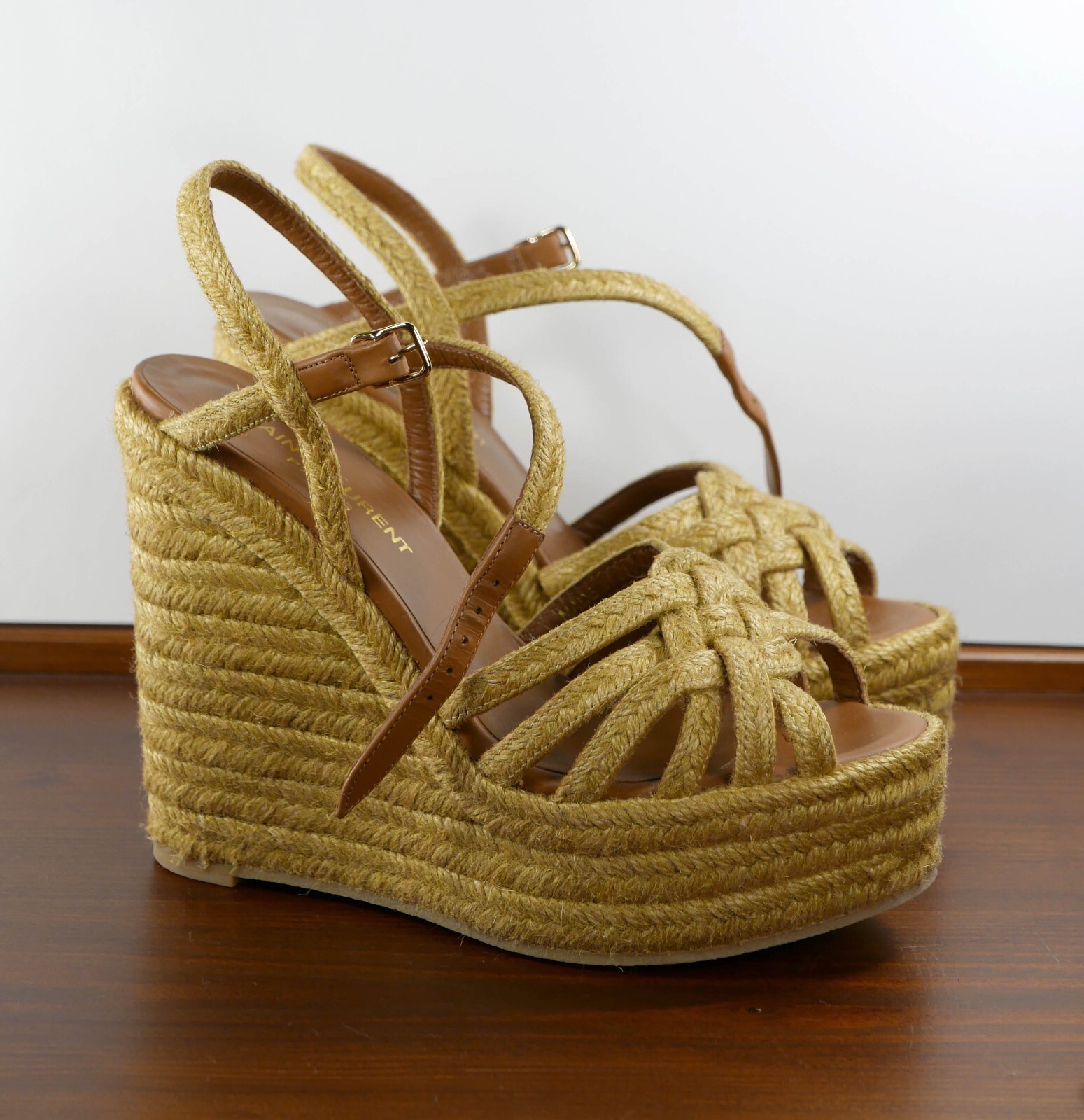SAINT LAURENT Braided Jute Wedge Sandals Size 6.5 US NWOB | eBay