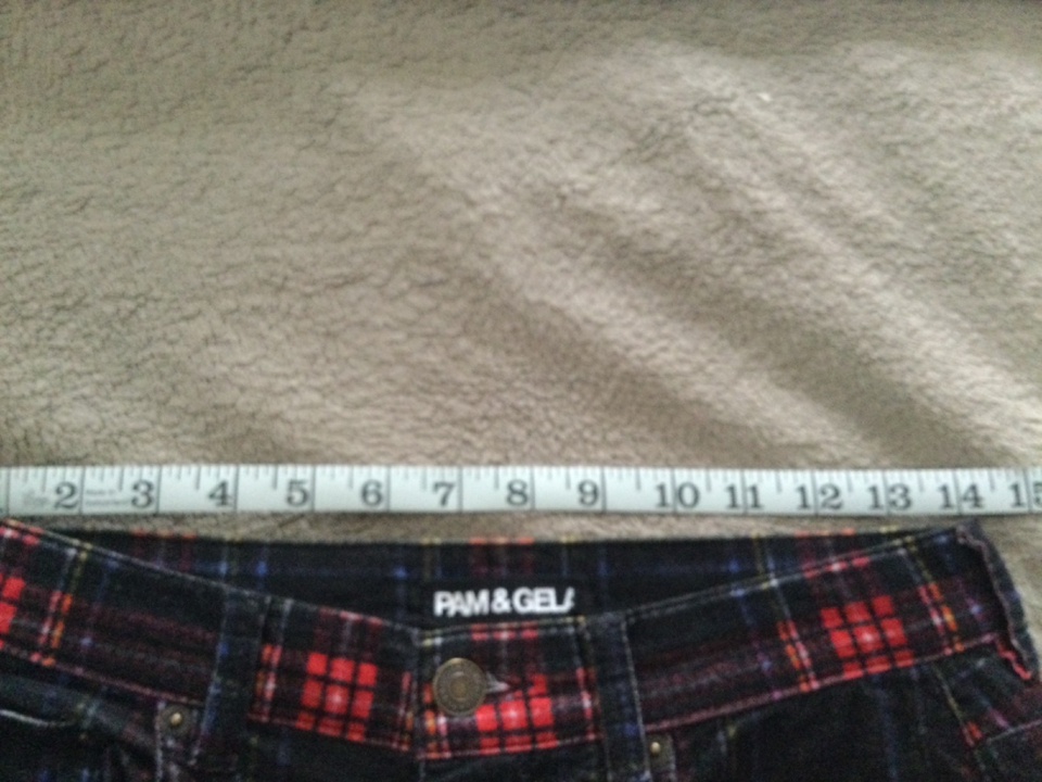 Pam & Gela Women Black Red Plaid Slim Fit Straight Leg Crop Jeans Pants ...