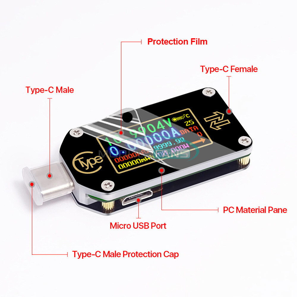 TC66/TC66C Type-C PD Trigger Voltmeter Ammeter Voltage Current Meter ...