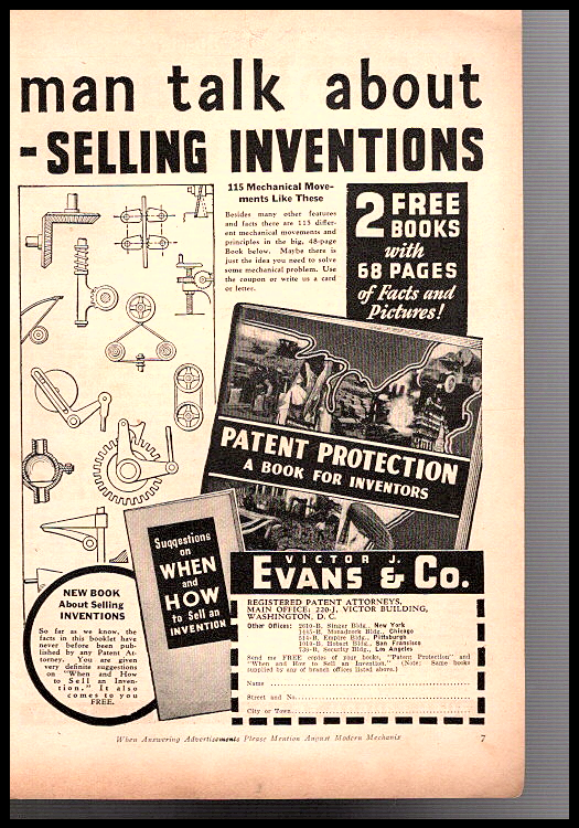 1937 ad--VICTOR J EVANS & CO SELLING INVENTIONS--7"x10"--Free Shipping ...