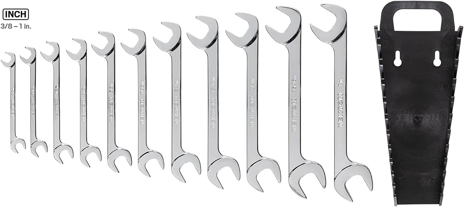 TEKTON Angle Head Open End Wrench Set, 11-Piece (3/8-1 in.) Holder ...