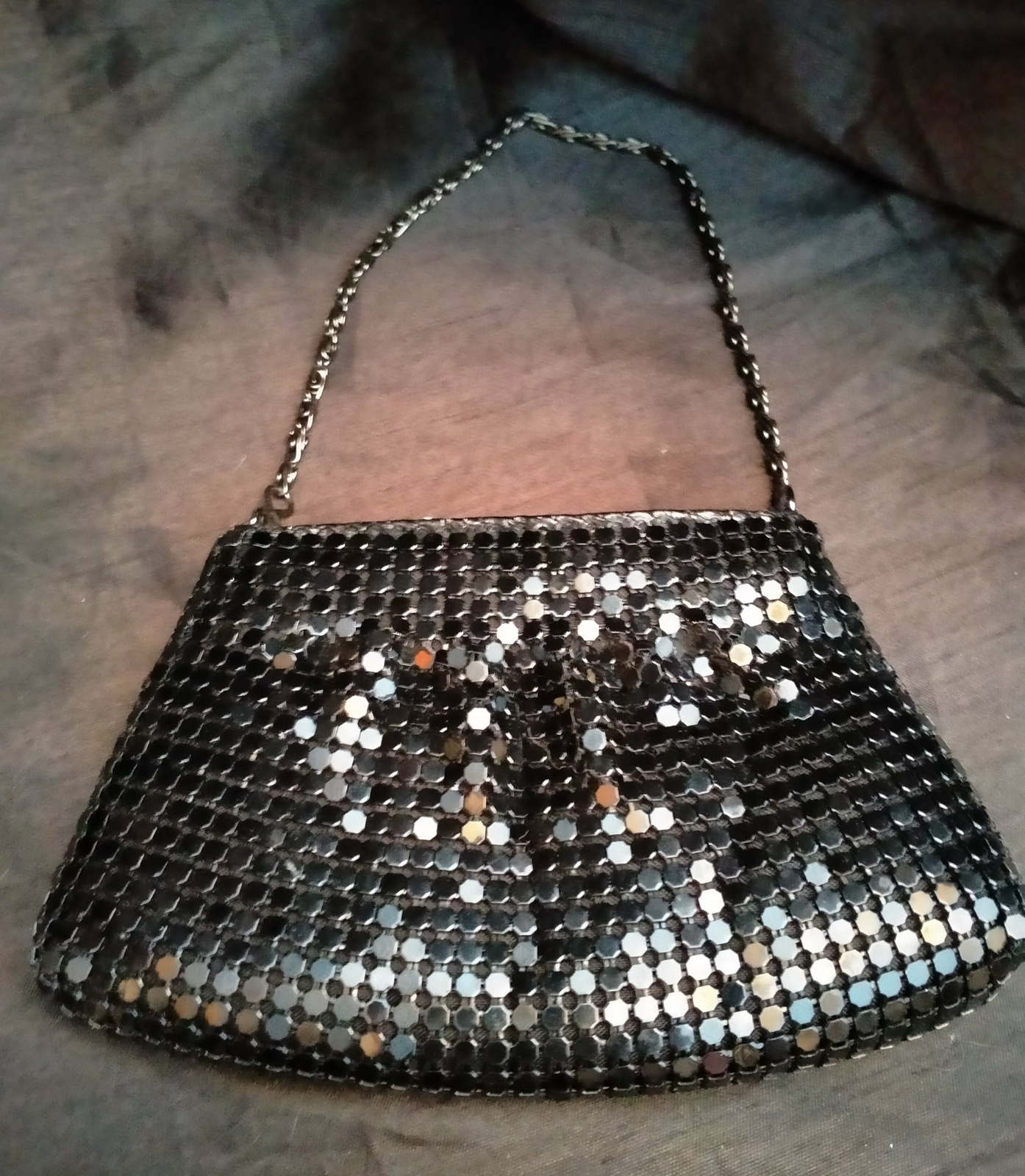 Vintage 1990's Black Metal Chain Mail Handbag with Ch… - Gem