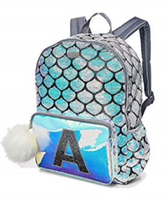 Justice Girls Flip Sequins Mermaid Scales Initial Backpack Rucksack ...