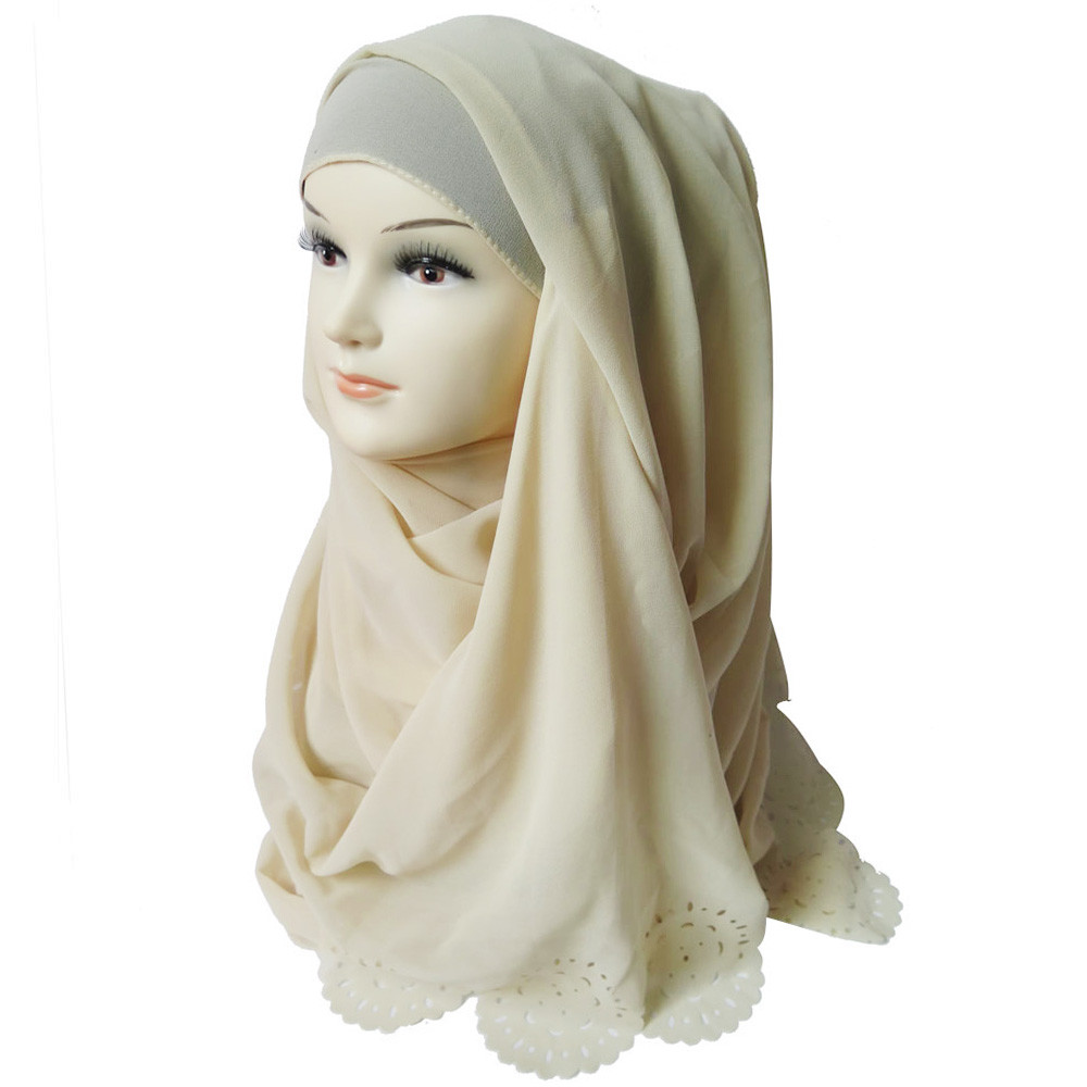 Floral Laser Cut Chiffon Muslim Hijab Scarf Shawl Head Wrap Plain ...