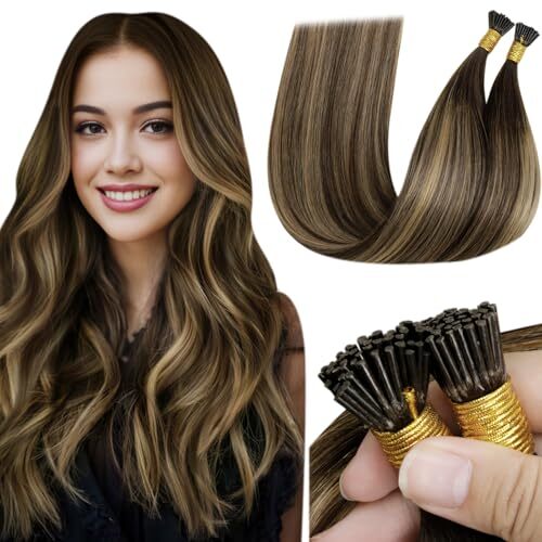 Itips Hair Extensions Human Hair Balayage Medium Brown with 14 ITip#4 ...