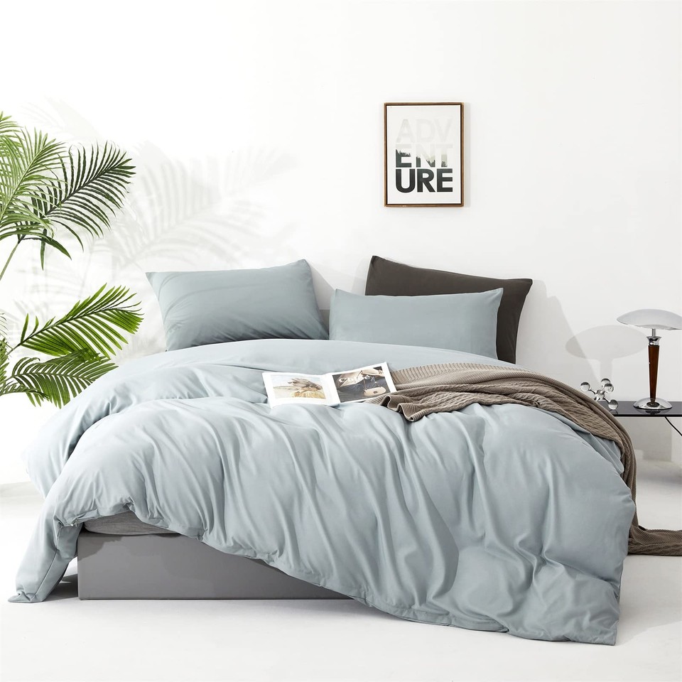 Dusty Blue Comforter Set Full Size Light Blue Bedding Women 3 Pieces ...