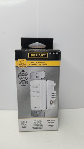 DEFIANT INDOOR IN-WALL PUSH BUTTON TIMER 15A 120V ON/OFF 1001-524-883 ...