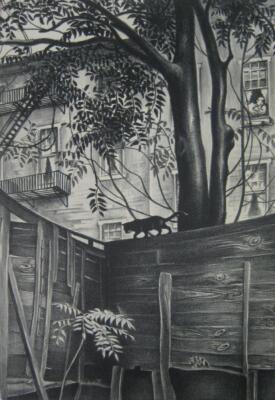 Backyard Etching Art Print – Mabel Dwight 1938 – WPA Urban Scene with ...