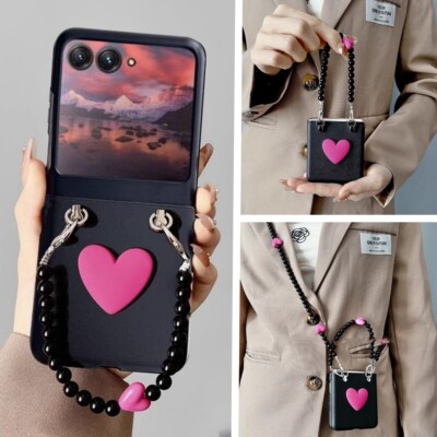 For Motorola Razr 50/40 Ultra Leather Case Cover Heart Bracelet ...
