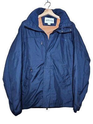Orvis Wahoo Rain Jacket Sz M Mens Blue Hooded Full Zip Lined Zip Pocket ...