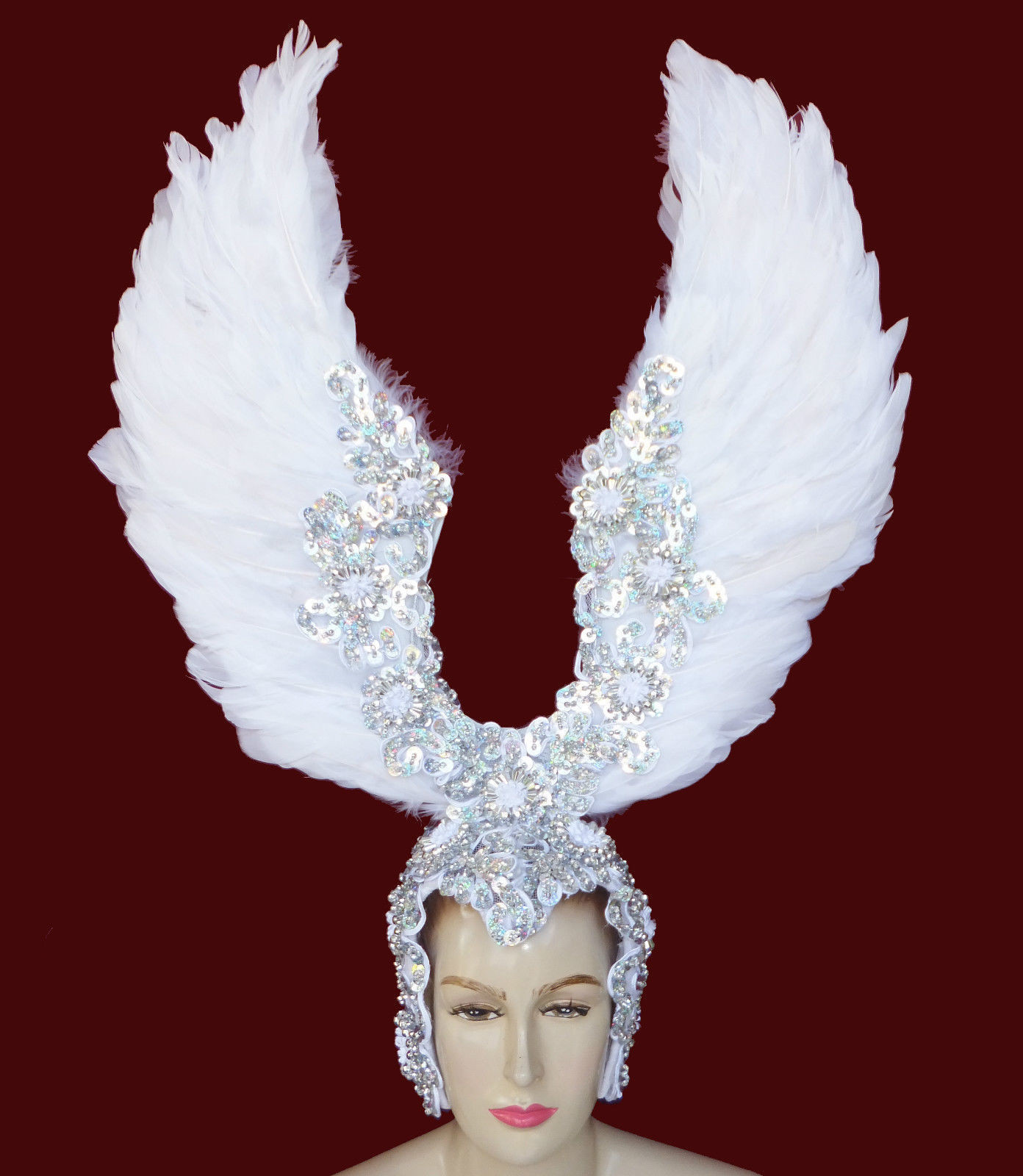 Da NeeNa H018A Vegas Showgirl Cabaret Drag White Angel Wing Hat ...