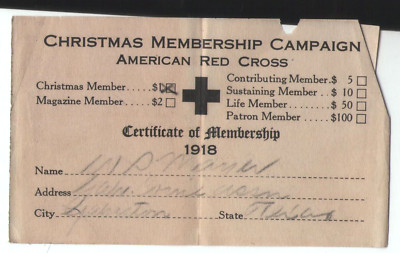 Antique 1918 Red Cross Christmas Membership Campaign Receipt Membership ...