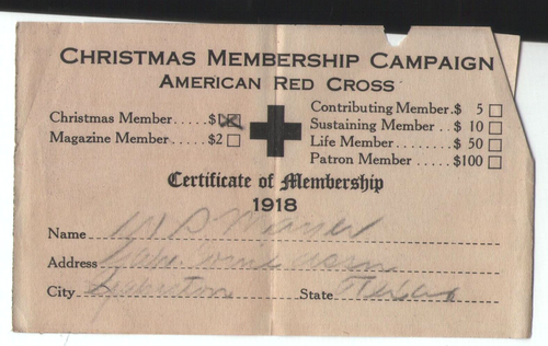 Antique 1918 Red Cross Christmas Membership Campaign Receipt Membership ...
