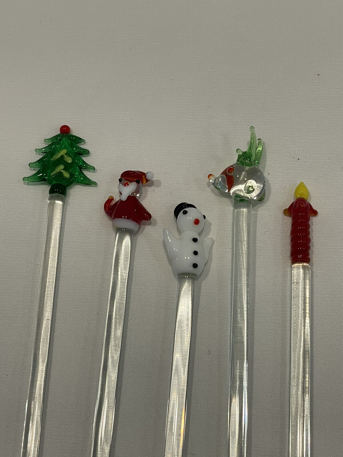 Hand Blown Art Glass Christmas Colorful Swizzle Stir Drink Sticks- Set ...