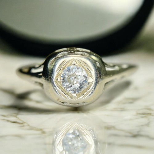 Art Deco 14k White Gold Old European Diamond Small Filigree Engagement ...