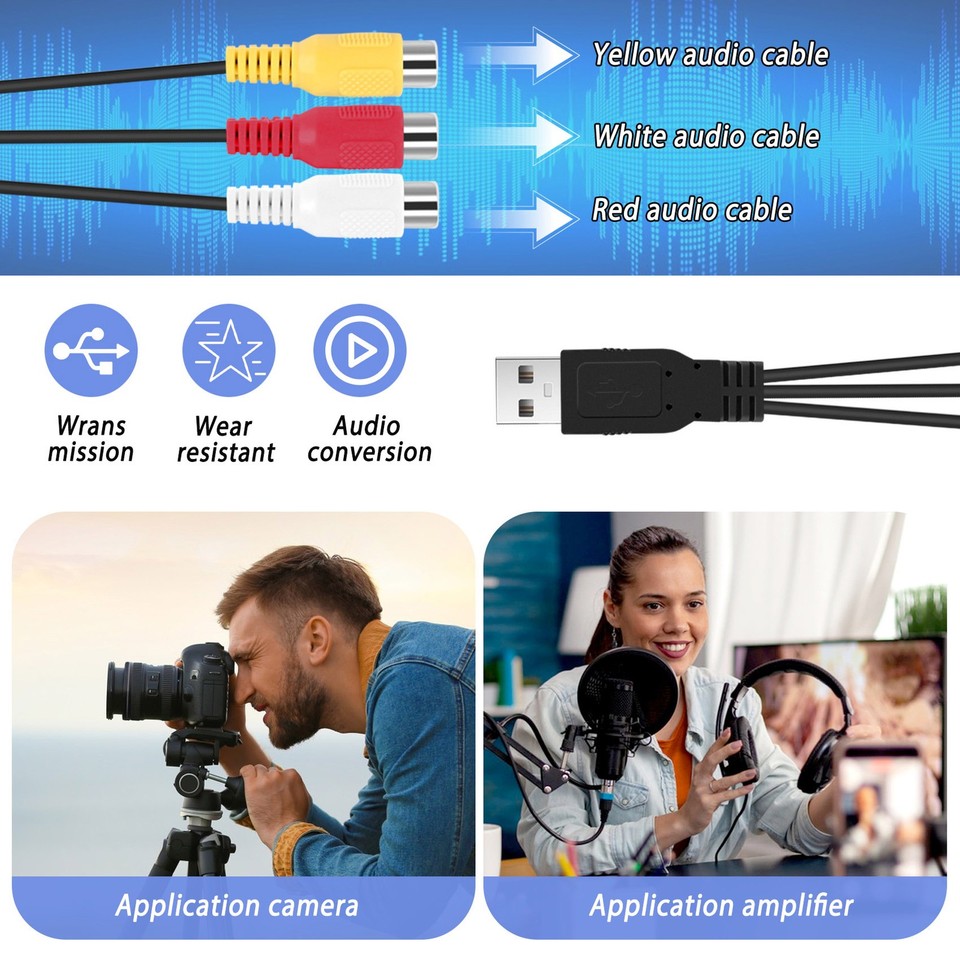 USB to 3RCA Cable USB Female to 3 Rgb Video AV Composite Adapter ...