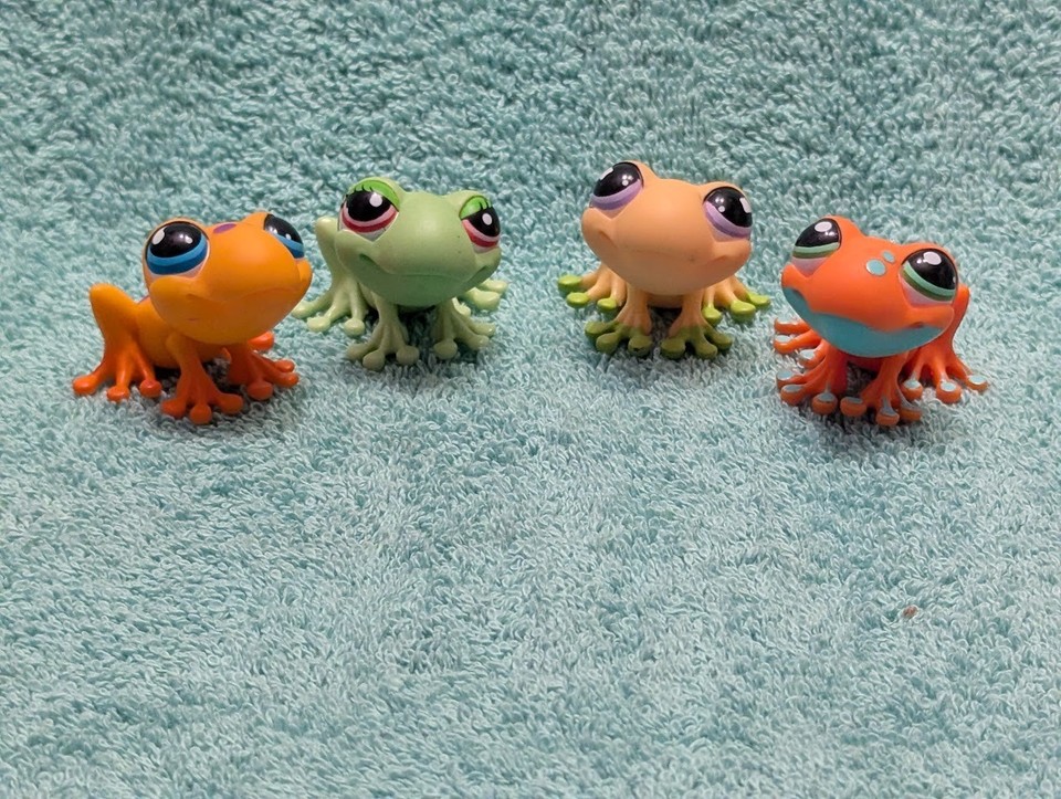 LPS Littlest Pet Shop Lot of 4 Authentic Frog Orange Green Blue Purple ...