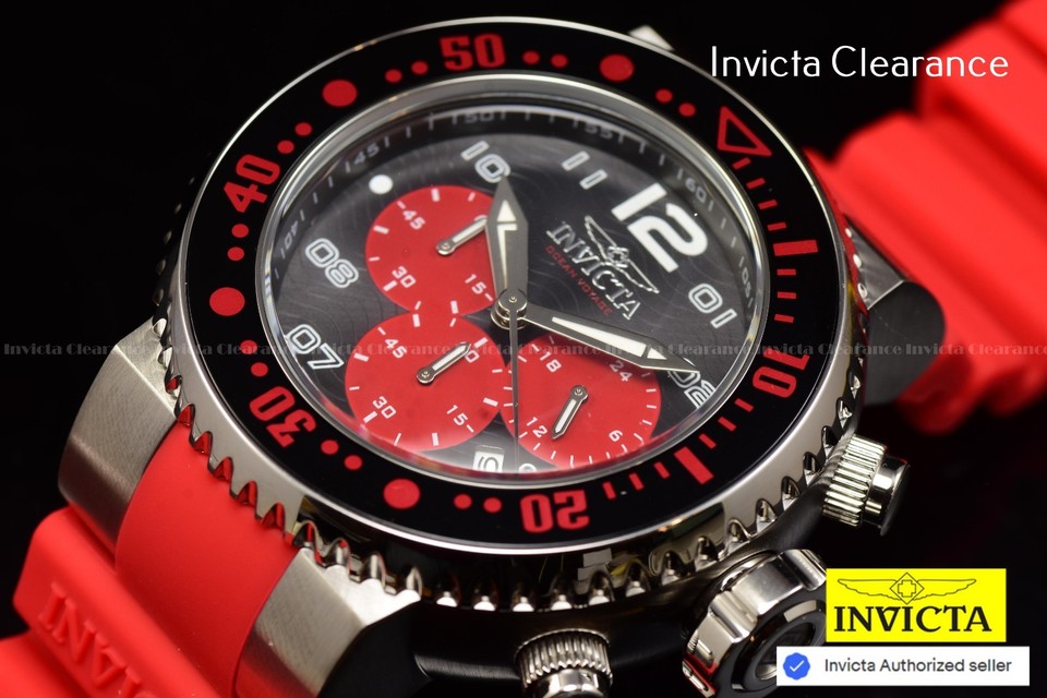 NEW Invicta Pro Diver 52mm GMT Chronograph Red Black Dial Mens Red Tone ...