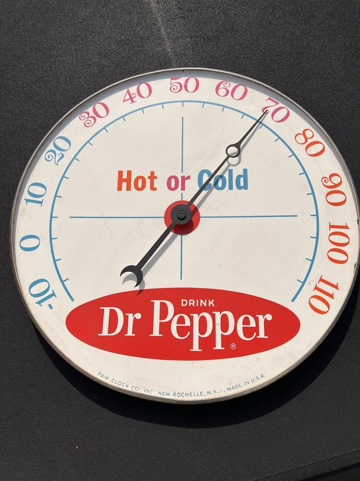 VINTAGE DR PEPPER HOT OR COLD THERMOMETER MADE BY PAM CLOCK | eBay