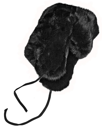 Black Genuine Rabbit fur Russian ushanka winter hat Trapper Aviator w ...